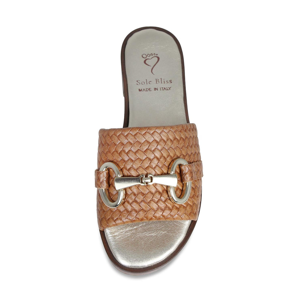 Bardot: Tan Weave - Wide Fit Sliders | Sole Bliss