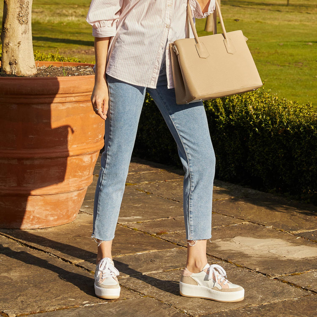 Dandy: White & Pale Pink Multi - Trainers For Wide Feet | Sole Bliss