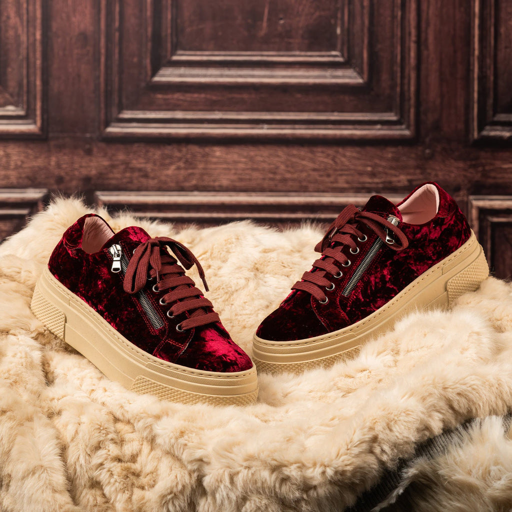 Diva: Luxe Berry Velvet - Festive Trainers For Women | Sole Bliss