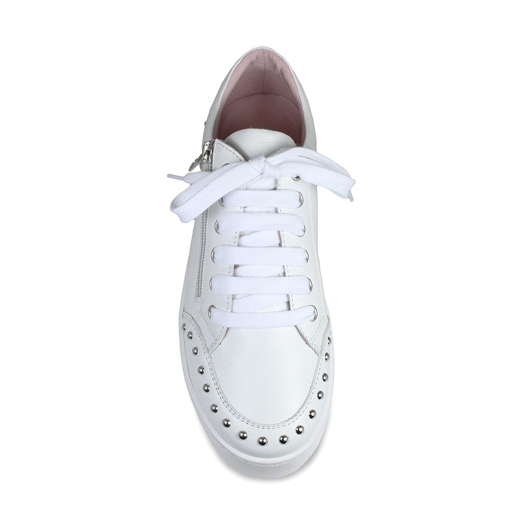Haven: White Leather - White Studded Trainers for Bunions | Sole Bliss