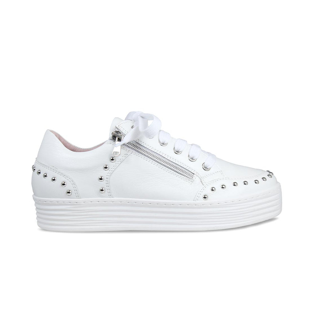 Haven: White Leather - White Studded Trainers for Bunions | Sole Bliss