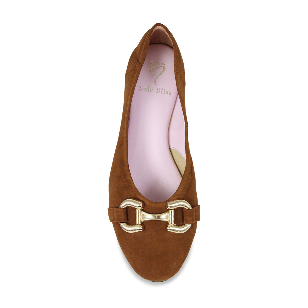 Lydia: Chestnut Suede – Wide Fit Ballet Flats in Tan | Sole Bliss