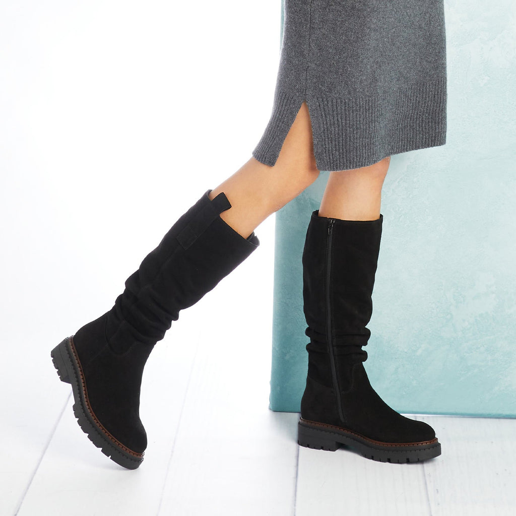 Sloane: Black Suede - Slouch Boots For Women | Sole Bliss