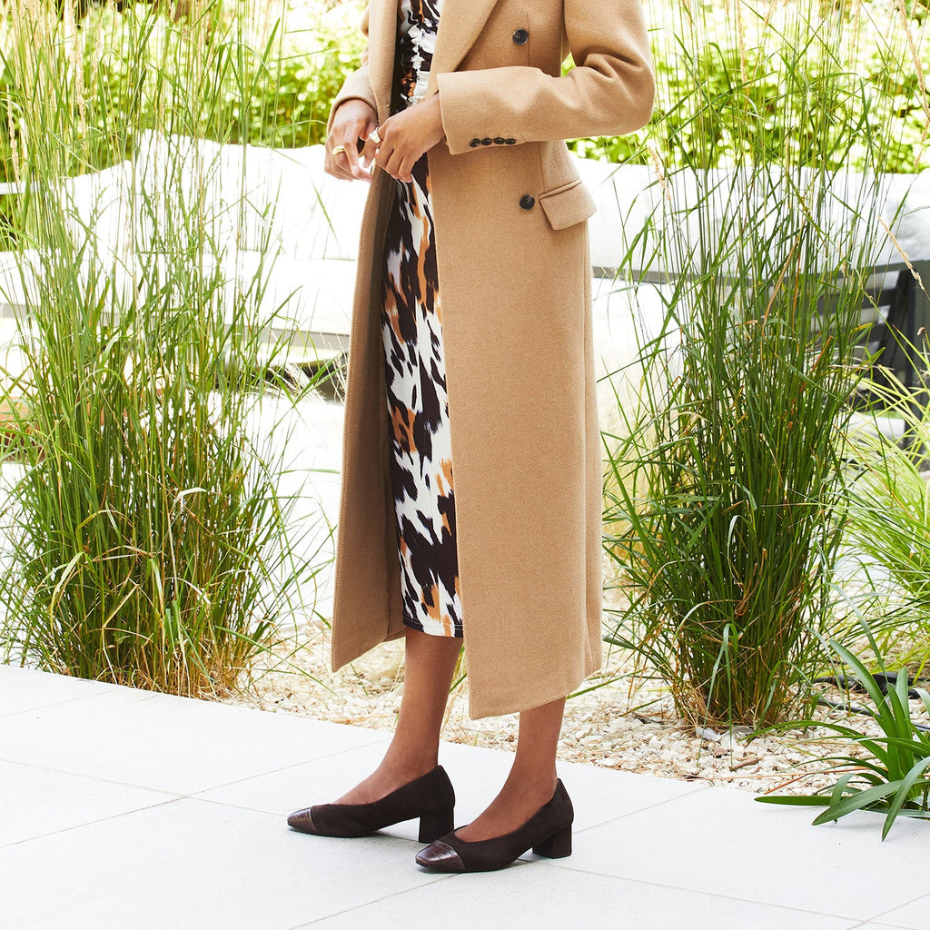 Valencia: Brown Suede & Croc - Sophisticated Block Heels | Sole Bliss