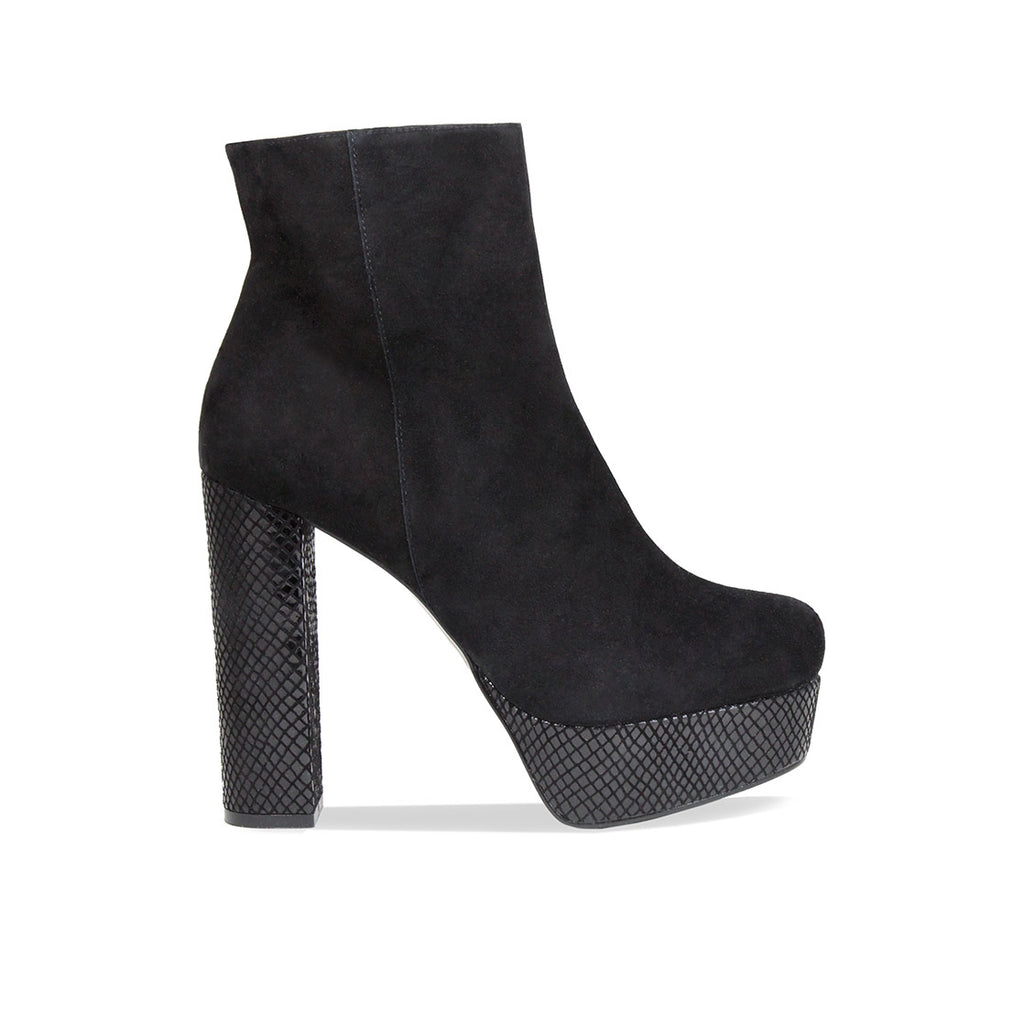 Ronda: Black Suede & Snake – High Heel Boots for Bunions | Sole Bliss